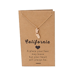 quan jewelry California State Necklace, Handmade California Map Pendant Charm, Inspirational Necklace with Greeting Card (Rose Gold Tone)