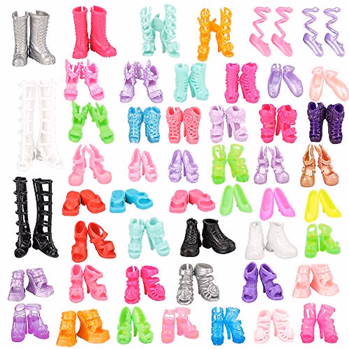 Miunana 50 Pairs Doll Shoes High Heel Shoes Doll Boots Flat Shoes Set for 11.5 inch Girl Dolls Fashionista Shoe Lots