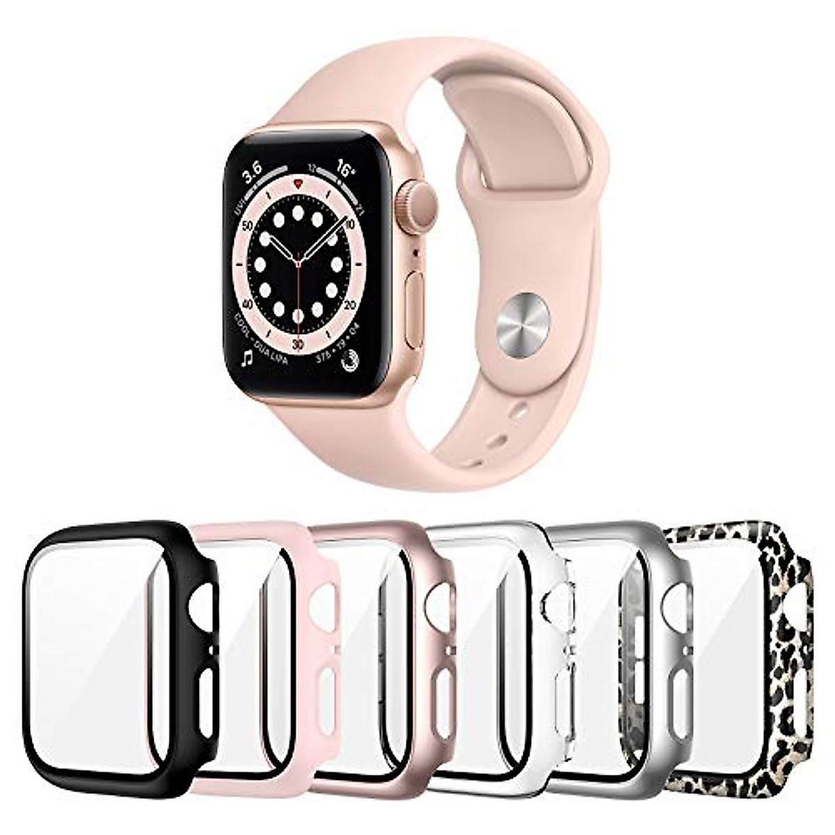 Landhoo 6 Pack case for Apple Watch Series SE/6/5/4 44mm Screen Protector with Tempered Glass, Hard PC HD Full Cover Protective iwatch.