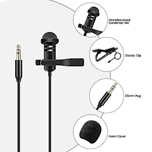 weishan Media Mod Mic for GoPro HERO11 10 9 Black Action Camera, Lavalier Lapel Videomic Clip-on Microphone Compatible with GoPro Pro 3.5mm Mic Adapter for Vlogging, 5ft