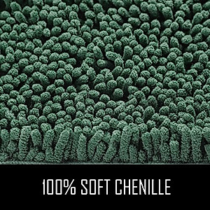 Nulubuu Chenille Extra Soft Bathroom Rug Mat, 16 x 24 Inches, Extra Absorbent Shaggy and Non Slip Rug, Machine Wash Dry, Green