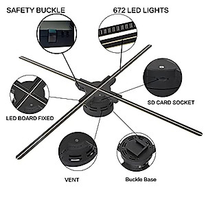 3D Hologram Fan HD Hologram Projector Advertising LED 4 Leaves Tabletop Holographic Fan Display for Business Store Advertising Display Christmas