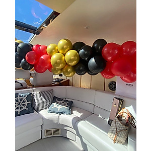 DEETUULET Red Black Gold Balloons, 50pcs 12 inch Red Black and Gold Balloons Kit, Metallic Chrome Gold Latex Balloons for Birthday Casino Night Hollywood New Years Graduation Party Decorations