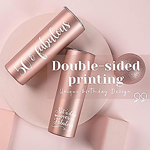 Onebttl 50th Birthday Gifts for Women, Female, Her - 50 and Fabulous - 20oz/590ml Stainless Steel Insulated Tumbler with Straw, Lid, Message Card - (Rose Gold)