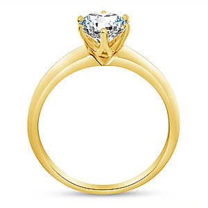 Size - 7.5 - Solid 14k Yellow Gold Round Cut Six Prong Knife Edge Solitaire Engagement Ring CZ Cubic Zirconia 1.25ct.