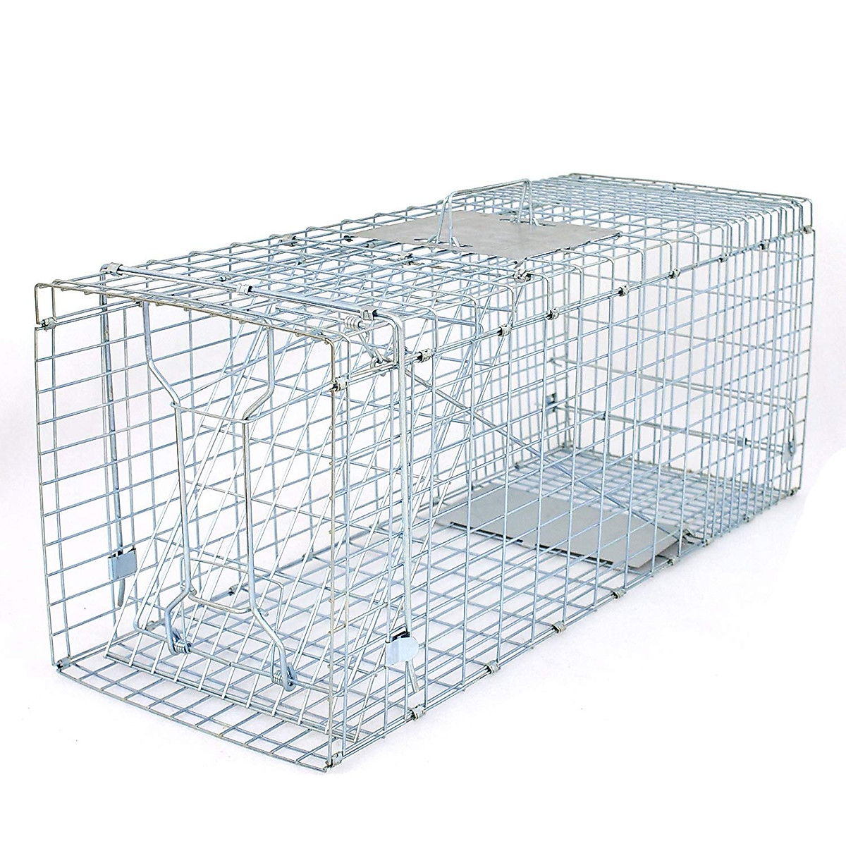 Oteymart Live Animal Trap Cage Catch Release Humane Rodent Cage with Handle Metal Steel for Rabbits, Stray Cat, Squirrel, Raccoon, Mole, Gopher, Chicken, Opossum (32" X 12" X 12")