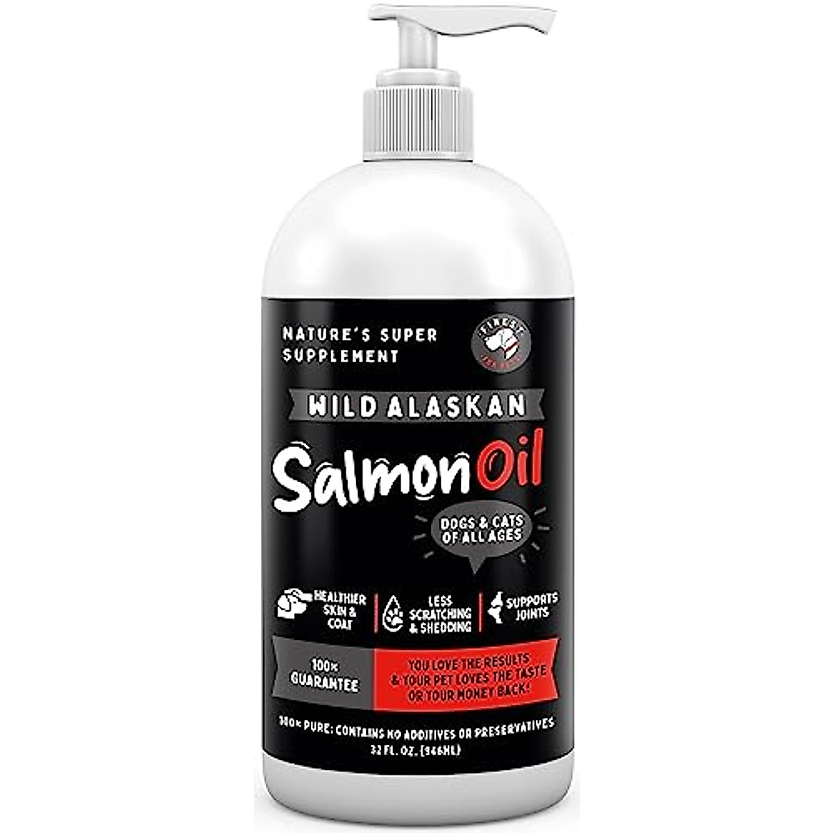 Pure Wild Alaskan Salmon Oil for Dogs & Cats - Relieves Scratching & Joint Pain, Improves Skin, Coat, Immune & Heart Health. All Natural Omega 3 Liquid Food Supplement for Pets. EPA + DHA Fatty Acids