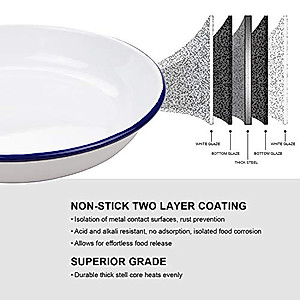 Webake 9.5 Inch Enamel Plates, 2 Pack Salad Pasta Bowls Enamelware Dinner Plates White Body with Blue Rim, Serving Trays for Dinner, Outdoor, Picnic, BBQ, Butter