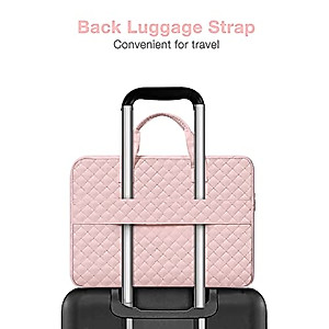 MOSISO 360 Protective Laptop Sleeve Compatible with MacBook Air/Pro, 13-13.3 inch Notebook,Compatible with MacBook Pro 14 inch 2023-2021 M2 M1, Square Quilted Bag with 2 Pockets&Handle&Belt,Chalk Pink