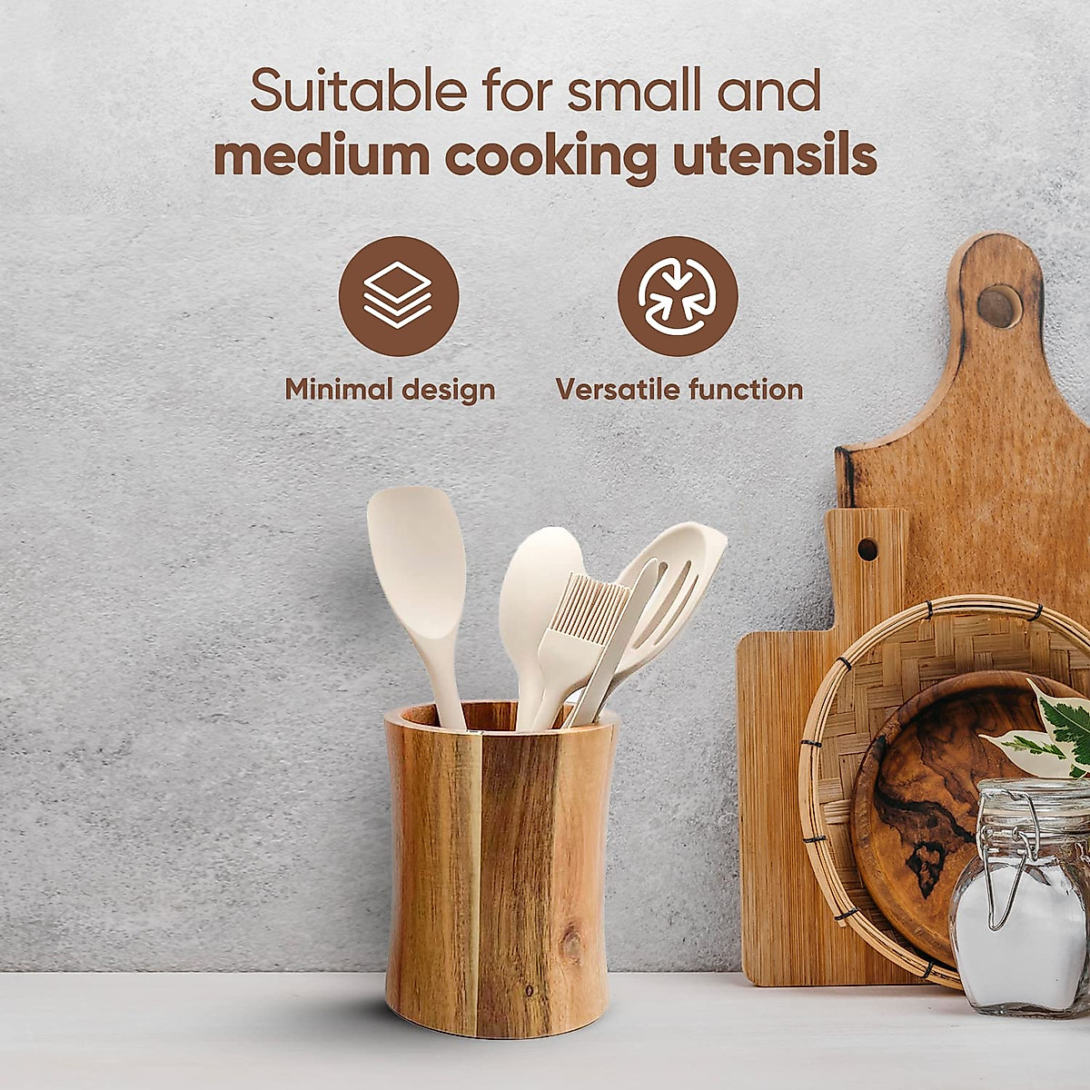 The Pretty Turtle Bamboo Kitchen Counter Utensil Crock Holder Caddy (Acacia) (RH9016)