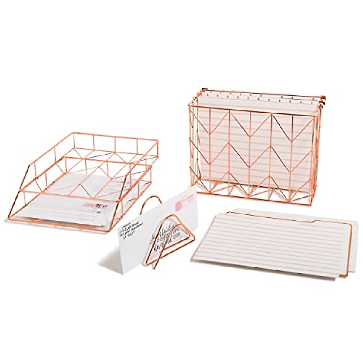 U Brands Desktop Fashion Filing Set, Desktop Organizer, Wire Metal, Rose Gold, 10 Pieces