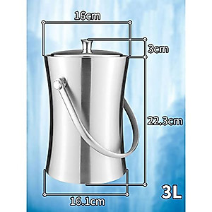 Ice Bucket for Freezer Ice Bucket Insulated Stainless Steel Double Walled Ice Bucket with Lid for Beer Wine Cooler (Size : 3L)