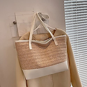 Clear Shoulder Bag for Women Ladies Fashion Personality Handbag Beach Texture Straw Canvas Bag (Khaki #2, One Size)