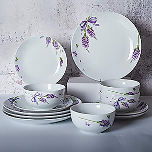 Xiteliy Ceramic Dinner Plate Sets, Plates, Bowls, 12 Pieces,Lavender Dinnerware Set Service For 4 (Purple, TL-XYC-D)