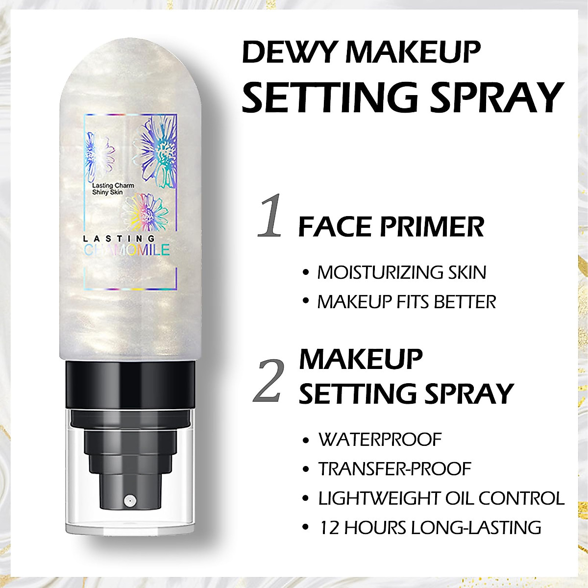 Erinde Dewy Makeup Setting Spray, Shimmer Glow Finish Hydrating Makeup Setting Mist for face, Lightweight Long Lasting Make Up Fixing Hydrate Skin for a Bright Look 3.15 Fl Oz