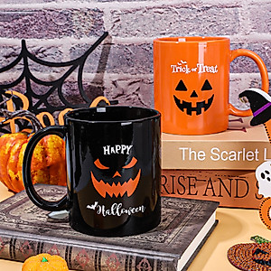 Whaline 2Pcs Halloween Mug Set 12oz Pumpkin Holiday Coffee Mugs Happy Halloween Trick or Treat Ceramic Drinking Mugs for Home School Office Table Centerpieces Housewarming Gift