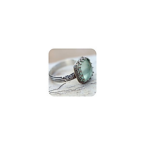 WDIYIEETN Vintage Silver Mint Green Moonstone Ring 925 Sterling Silver Retro Princess Square Cut Green Moonstone Diamond Prehnite Gemstone Wedding Engagement Ring (9)