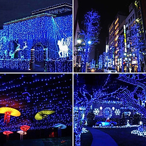 U/C Solar String Lights Outdoor, 100 LED 8-Lighting Modes Solar Fairy Lights, Waterproof Solar Christmas Lights for Garden, Party, Home Decoration (2-Pack, 72ft, Blue)