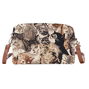 Signare Tapestry Women Fashion Travel Hip Cross Body Bag Brown Cats Design (HPBG-CAT)