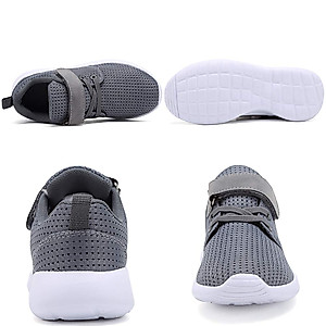 TOEDNNQI Boys Girls Sneakers Kids Lightweight Breathable Strap Athletic Running Shoes for Toddler/Little Kid/Big Kid Grey Size 9