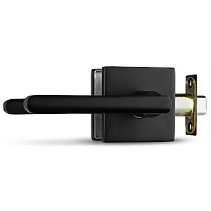 Berlin Modisch Passage Lever Door Handle Slim Square Non-Locking Lever Set [for Hallway or Closet Doors] Reversible for Right & Left Sided Doors Heavy Duty - Iron Black Finish