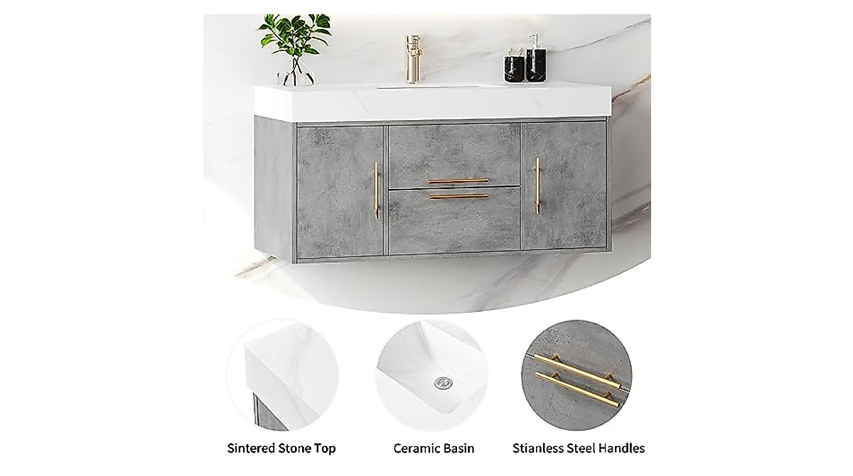 HERNEST Grey Floating Bathroom Vanity - Wall Mount, 40 Inch