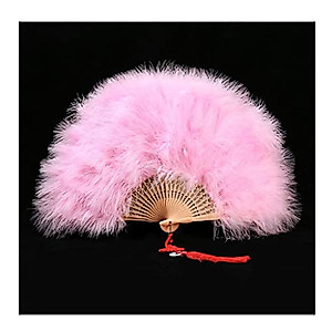 RAZZUM Decorative Folding Fans Feather Fan Vintage Folding Fan Flapper Hand Fan Handheld Fans Multi-Color Optional for Costume Dancing Show Tea Party Gift Hand Fan fan (Color : Light Pink)