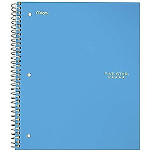 Five Star Spiral Notebook, 1 Subject, College Ruled Paper, 100 Sheets, 11" x 8-1/2", Teal (72051)