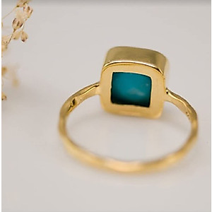 LRGKMCWTOB 925 Sterling Silver Bohemia Chic Square Turquoise Ring Fashion Rings Stackable Ring Natural Turquoise Jewelry Birthday (Size 6)