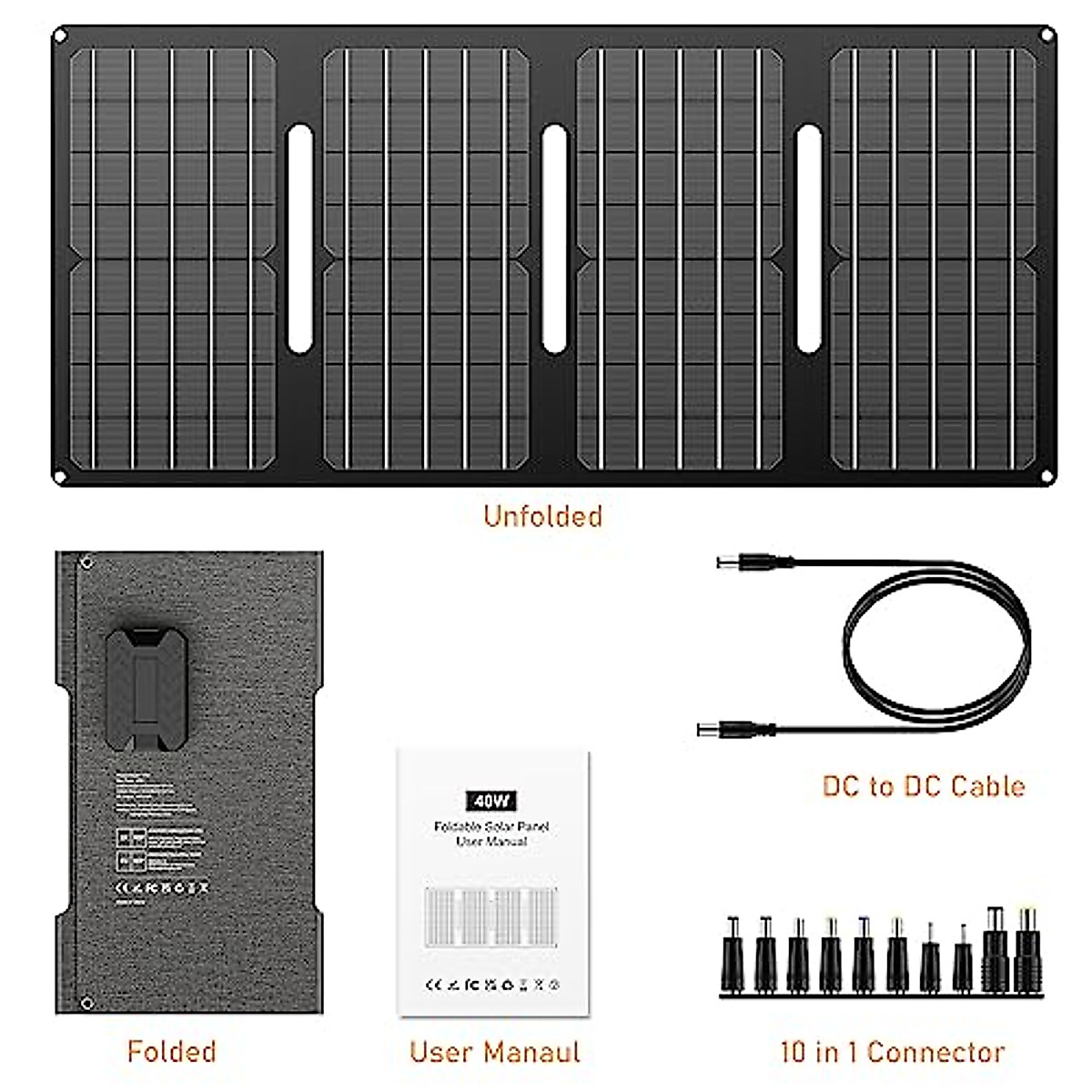 40W Solar Panel with 15V DC Outlet, Powkey Foldable Solar Panel for Power Stations, Portable Solar Generator with USB-A USB-C QC 3.0 for Outdoor Camping