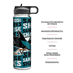 Rico Industries NHL Hockey San Jose Sharks 22oz Stainless Steel Tumbler with Lid - Great For Coffee, Tea, Water or Cocktails