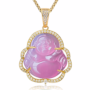 ASGIFT Amethyst Laughing Buddha Necklaces Dainty Purple Quartz Buddha Pendant with 18k Gold Plated Chain Crystal Buddah Neckless Jewelry Birthday Christmas Gift for Women Girls (20 inches)