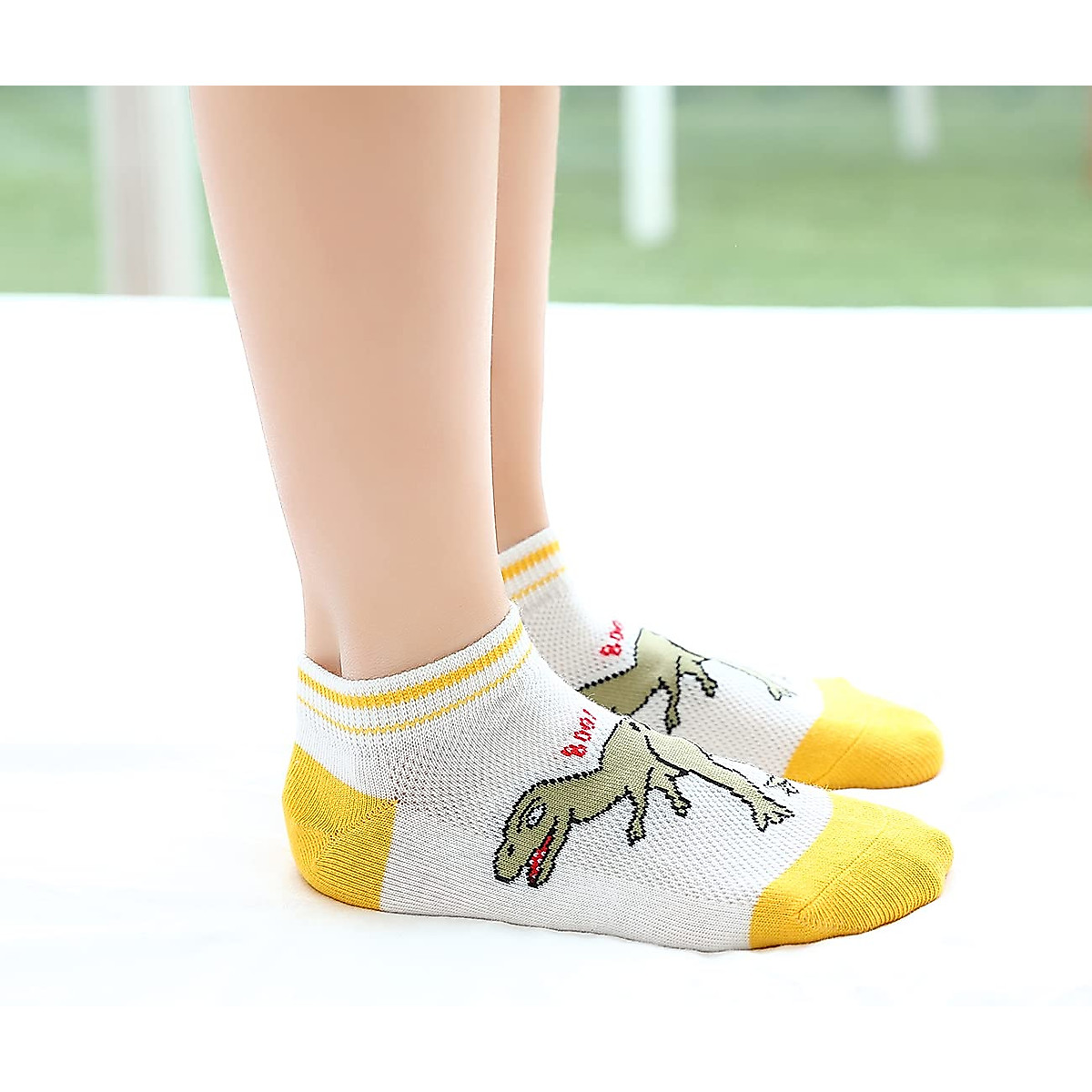 CHUNG Boys Cotton Ankle Socks 5/10 Pack Low Cut Dinosaur Mesh 2-9Y Light Weight Back School Running Sports Casual (2-4Y, 10pk Dino022)