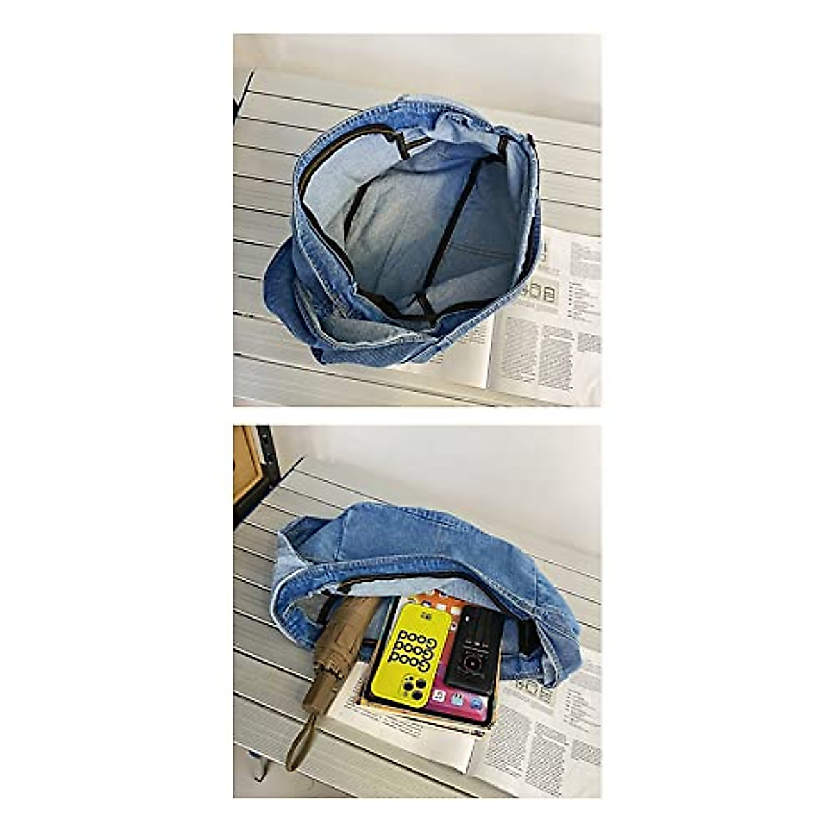 Women's Retro Denim Shoulder Bag Hobo Crossbody Handbag Grunge Aesthetic Harajuku Tote Hippie Boho Sling Bag (Light Blue)