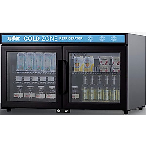 Summit Appliance SCR3502DLL Countertop Shallow Depth Single-Zone Commercial Refrigerator for Freestanding Use with French Glass Doors, Black Cabinet, Front Locks, and LED Lighting