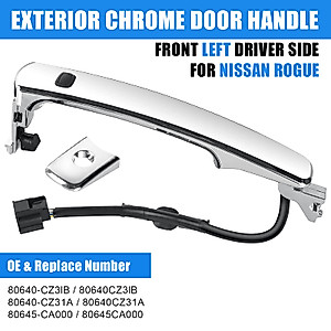FAERSI Exterior Chrome Door Handle Front Left Driver Side Smart Entry Keyless Replacements for 2008-2013 Nissan Rogue Replaces#15861, 80640-CZ31B 80640-CZ31A, 80645-CA000