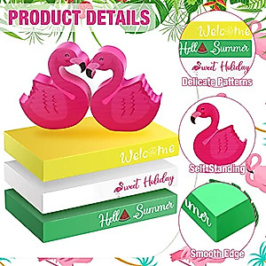 5 Pieces Summer Wooden Book Decor Flamingo Tiered Tray Decor Summer Tiered Tray Decor Farmhouse Hello Summer Sweet Holiday Stacked Book Decor Wood Table Centerpieces for Shelf Kitchen Party Decoration