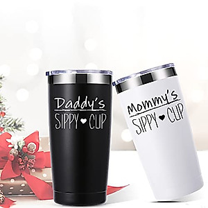 Daddy's Sippy Cup & Mommy's Sippy Cup 20 OZ Tumbler.Dad Mom Gifts.Fathers Mothers Day Couple Gifts.Birthday Christmas Anniversary Wedding Day Gifts from Daughter Son for Daddy Mommy.(Black&White)