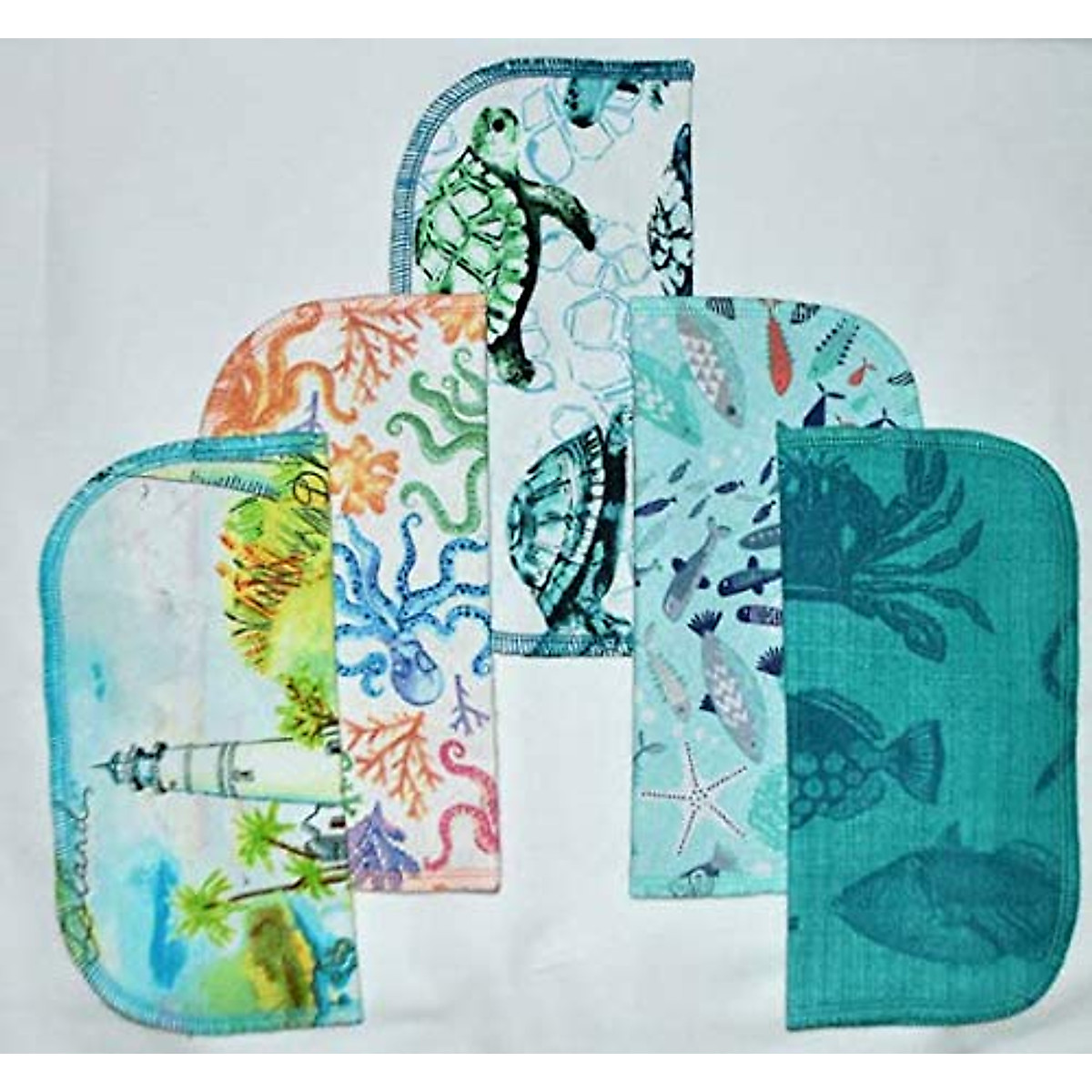 2 Ply Printed Flannel 8x8 Inches Set of 5 Sea Lovers