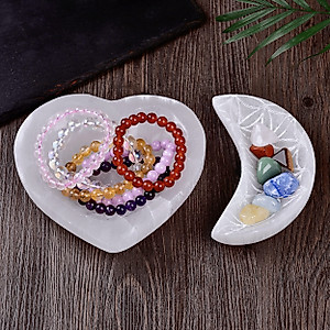 CNYANFEI 4.8” Selenite Moon Bowl Flower of Life Etched Selenite Crystal Tray for Stones White Decorative Gemstone Bowl for Home Decor Crystal Grid Gift