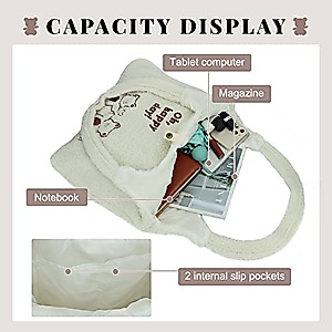 Freie Liebe Cute Bags for Women Tote Bag Aesthetic Girls Fluffy Teddy Bear Purse Plush Shoulder Hobo Handbags