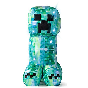 Minecraft Charged Up Creeper Pillow Buddy - Light up Plush - Super Soft Polyester Microfiber Character Pillow with LED Lights, 16 Inches