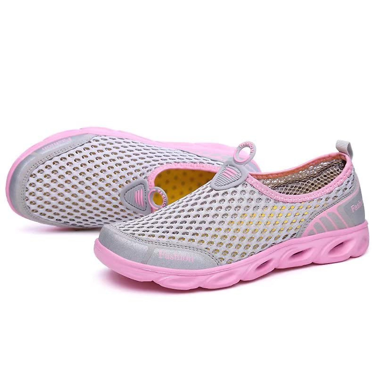 Zonkacen Man Woman Casual Athletic Breathable Quick Drying Upstream Shoes for Outdoor Fishing Water Beach River Sea Boat Aqua Swimming Holiday Gray Pink 7.5 Men/9 Women