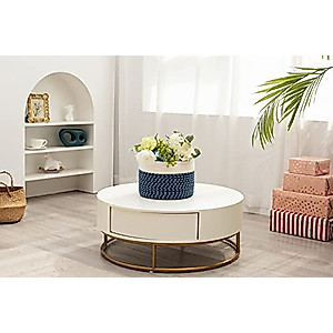 LixinJu Small Baskets for Organizing Small Woven Basket Set of 2 Blue Small Rope Basket Set with Handle for Toy Cotton Round Storage Kids Baby Dog Cat Gifts, 9.5"x9.5"x7"