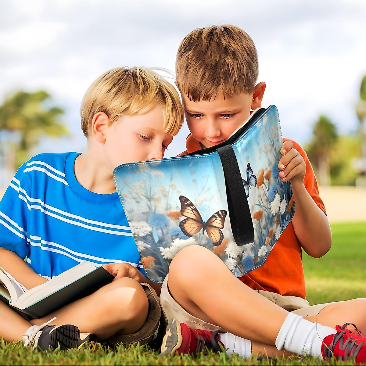 PYBUG Butterfly Trading Card Binder with Nylon Strap 4-Pocket Waterproof PU Leather Card Collection Binder for 400 Cards Sturdy Card Holder Folders for Game Cards,Sports Cards