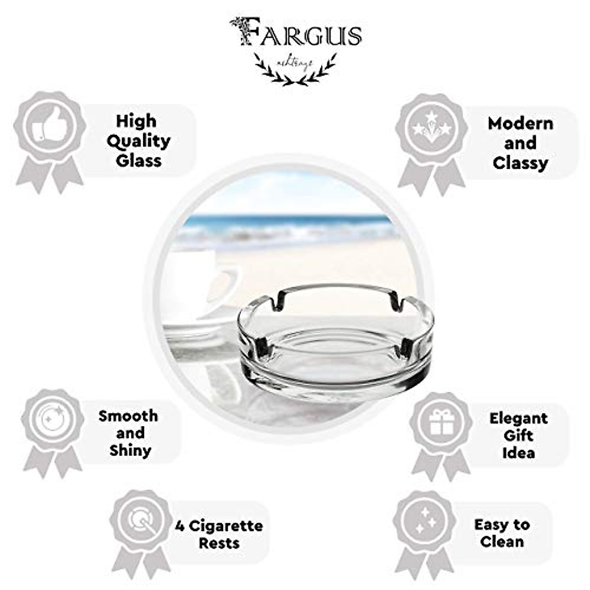 Fargus Glass Ashtrays for Cigarettes, Portable Decorative Modern Ashtray for Home Office Indoor Outdoor Patio Use, Fancy Cute Cool Ash Tray, Pack of 2 (Clear)