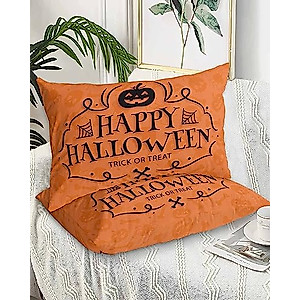 Edwiinsa Halloween Pillow Covers King Standard Set of 2 Bed Pillow, Trick or Treat Fall Pumpkin Orange Plush Soft Comfort for Hair/Skin Cooling Pillowcases with Envelop Closure 20''x36''