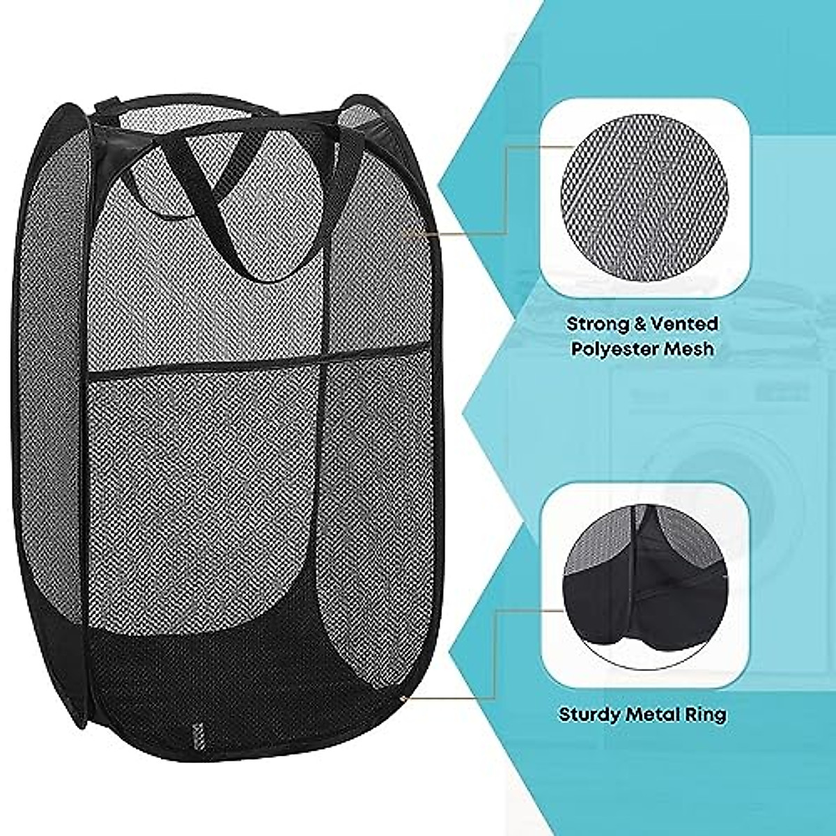Simplized Popup Laundry Hamper - (1 & 2 Pack) Foldable Pop-up Mesh Hamper Dirty Clothes Basket with Carry Handles