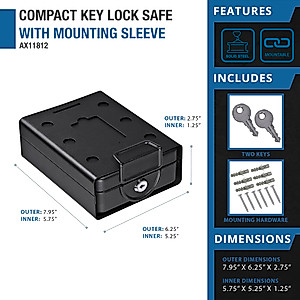 BARSKA AX11812 Compact Key Lock Box with Mounting Sleeve, Black