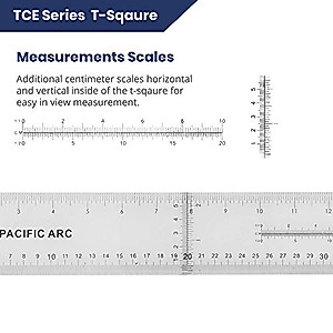 Pacific Arc 36 Inch T Square, Traditional Acrylic Graduated in Inch and Metric, Detachable Head